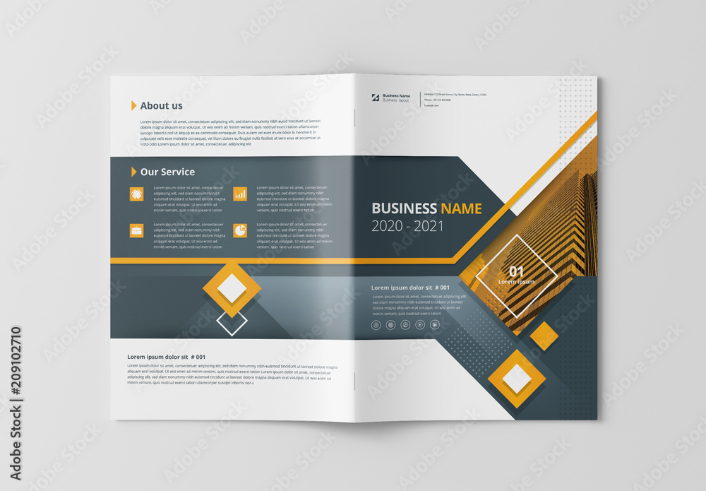 Cover Layout with Yellow and Gray Accents Stock Template | Adobe Stock