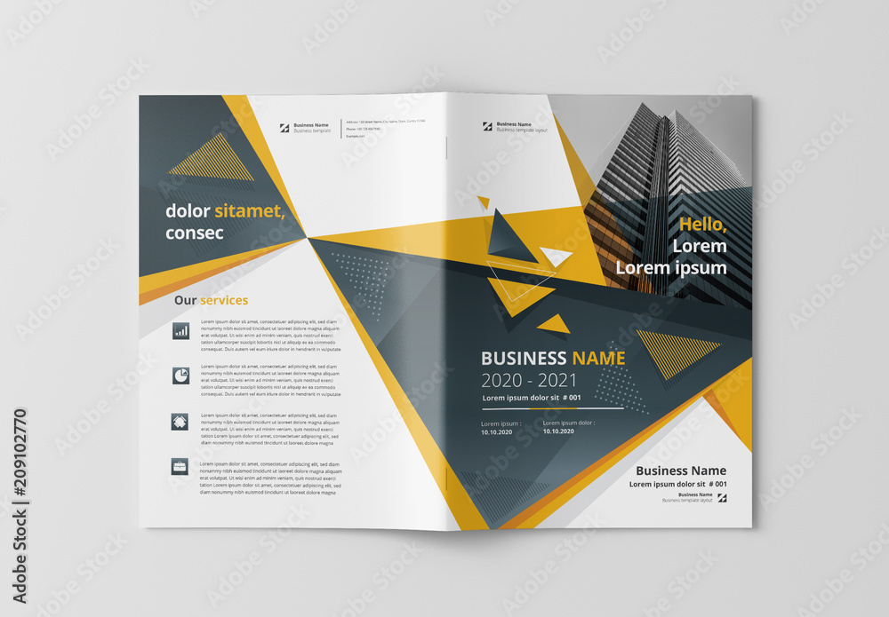 Cover Layout with Yellow and Gray Accents Stock Template | Adobe Stock