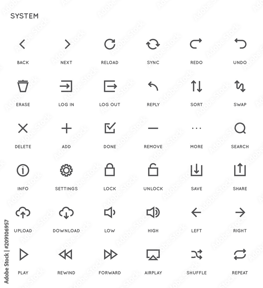 System User Interface (UI) Vector Icon Set. High Quality Minimal Lined ...