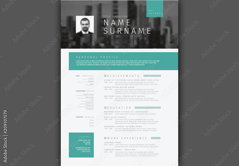 Teal Resume Layout Stock Template | Adobe Stock