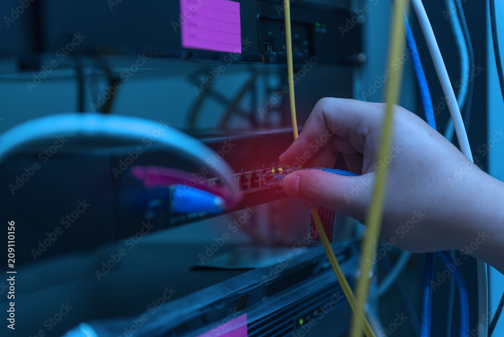 Engineer with toolboxs come to server room for work,check problem of ...