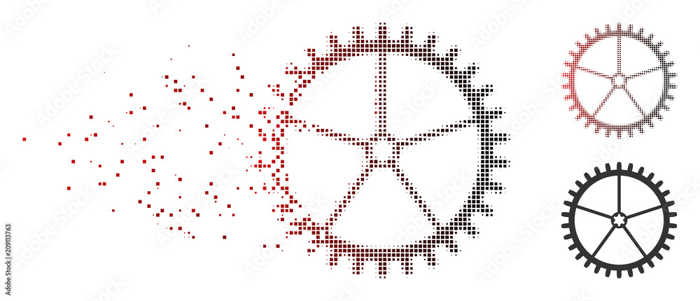 Vector tooth wheel icon in dispersed, dotted halftone and undamaged ...