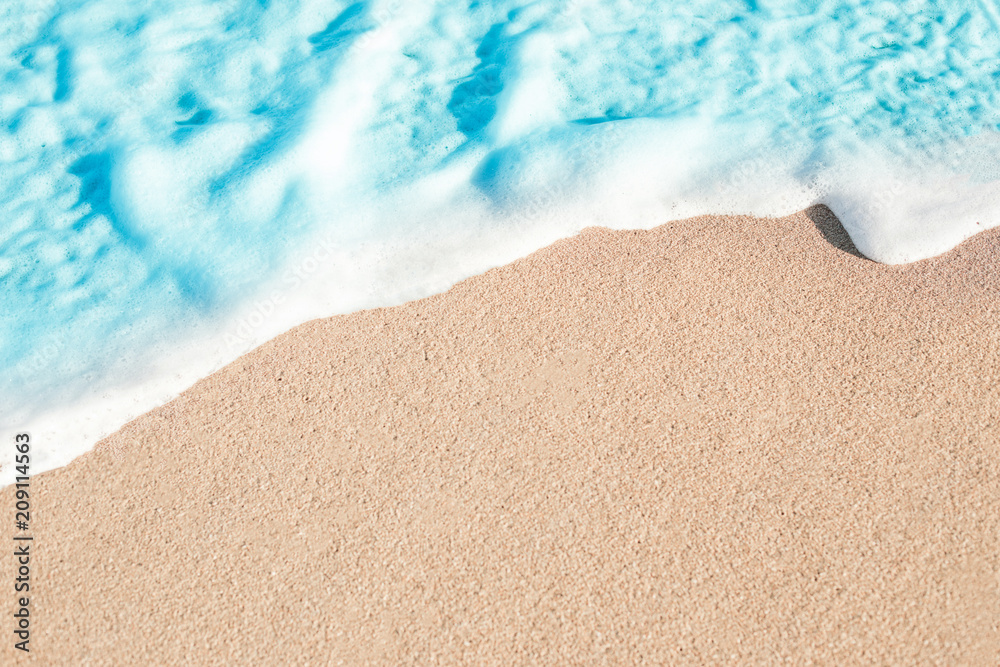 Soft Wave of Blue ocean in summer. Sandy Sea Beach Background with copy ...