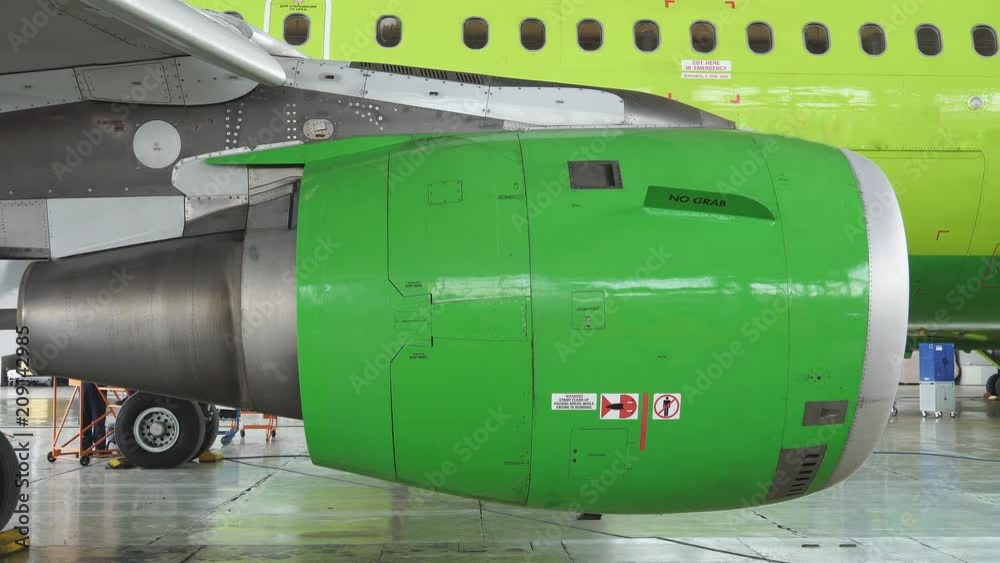 Test reverse the engine of a passenger plane. Repair and maintenance of ...