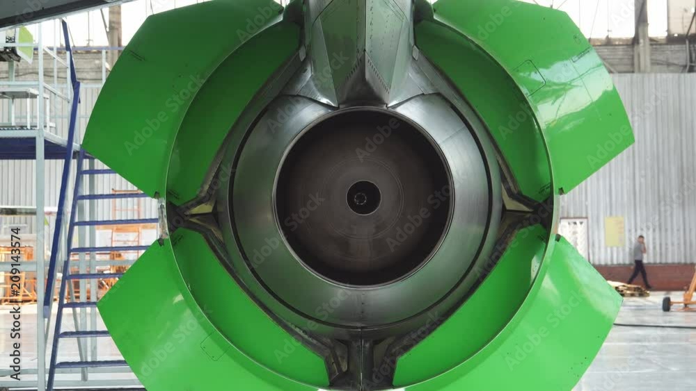 Test reverse the engine of a passenger plane. Repair and maintenance of ...