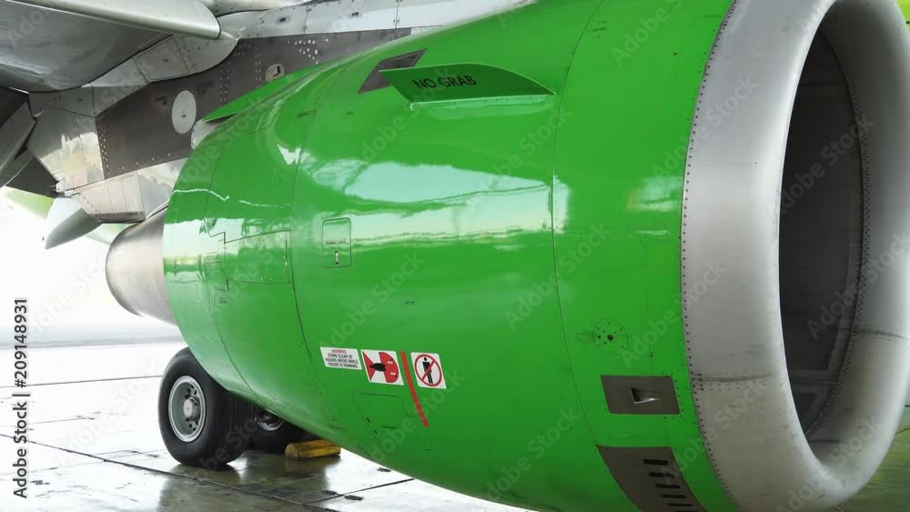 Test reverse the engine of a passenger plane. Repair and maintenance of ...