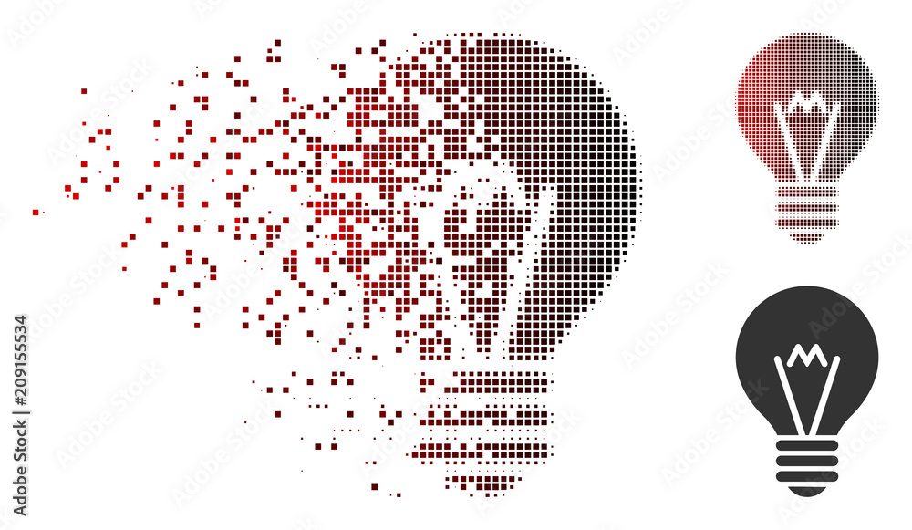 Vector hint bulb icon in dissolved, dotted halftone and undamaged whole ...