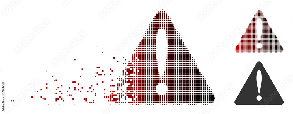 Vector warning error icon in sparkle, pixelated halftone and undamaged ...