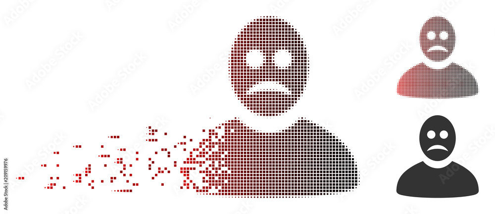 Vector sad person icon in fractured, pixelated halftone and undamaged ...