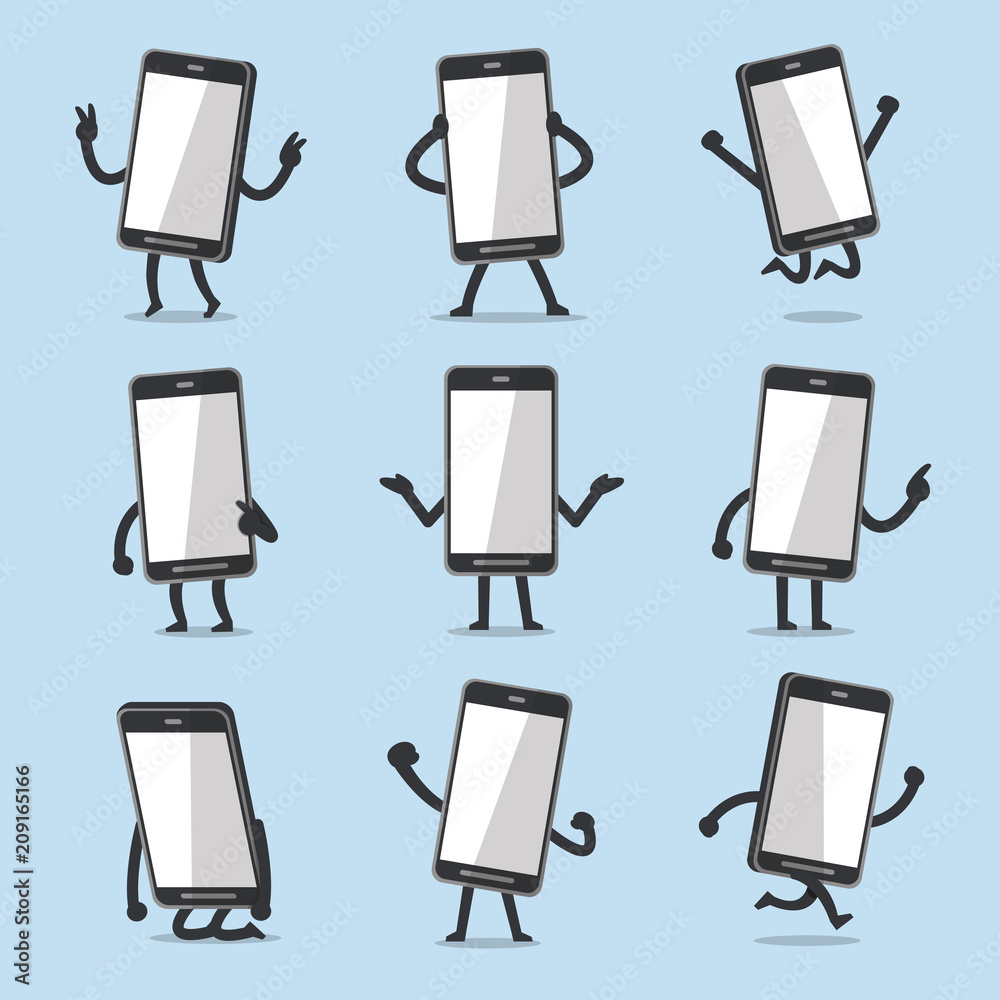 Vector cartoon smartphone character poses for design. Stock Vector ...