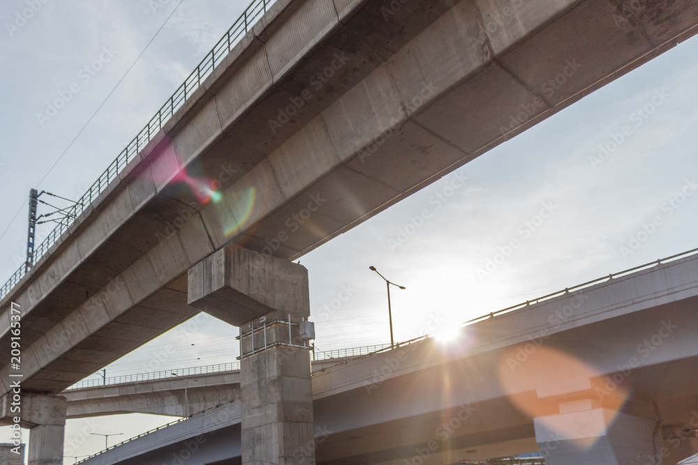 double berth metro train bridge construction and train seen moving ...