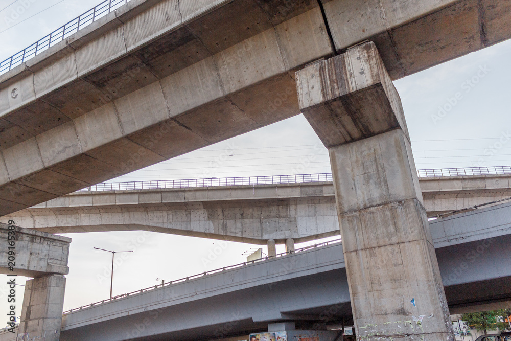 double berth metro train bridge construction and train seen moving ...