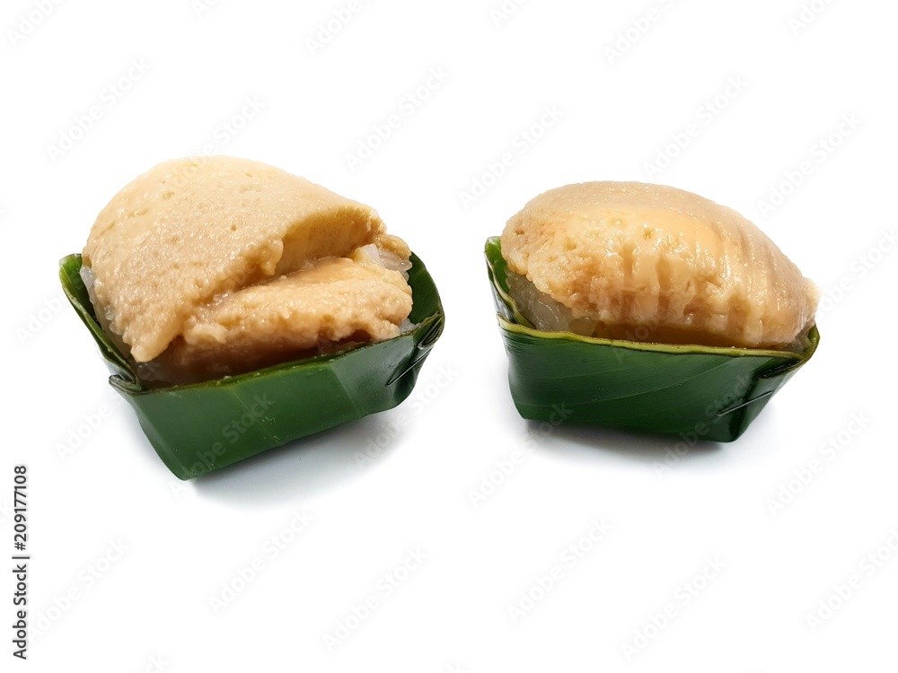 Thai dessert style, Top view of sweet sticky rice with Thai custard or ...