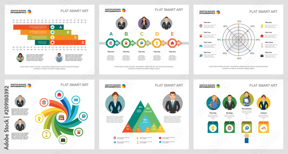 Colorful finance and analysis concept infographic charts set. Business ...