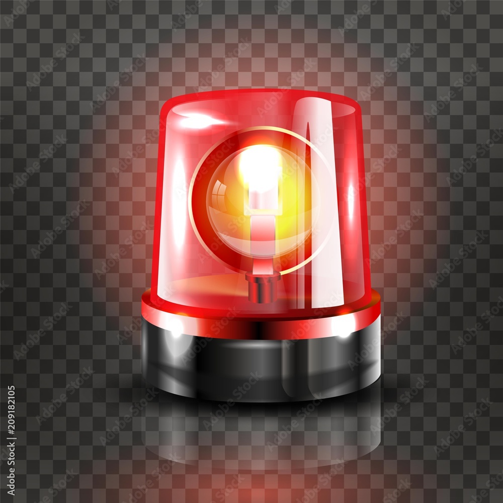 Red Flasher Siren Vector. Realistic Object. Light Effect. Beacon For ... Red Flasher Siren Vector. Realistic Object. Light Effect. Beacon For ...