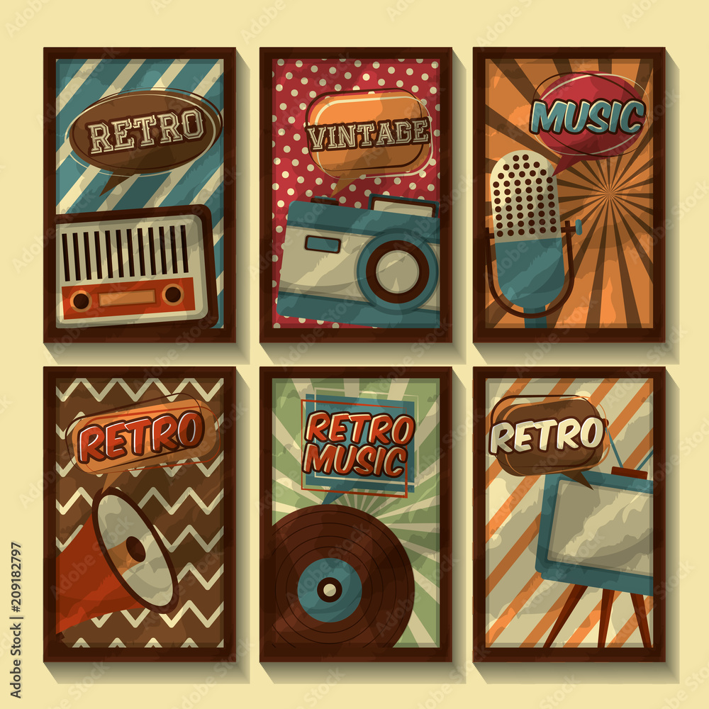 set of retro vintage devices classic design vector illustration vector ...