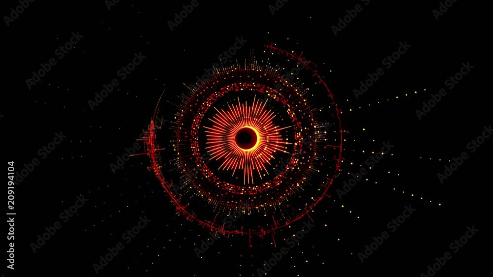 Abstract futuristic red motion graphic rotating circular mechanism with ...