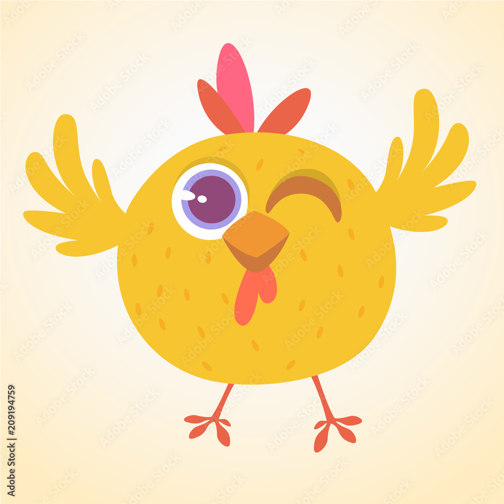 Cute cartoon yellow chicken blinking eye. Farm animals. Vector ...
