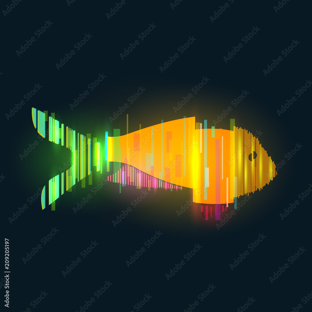 Futuristic digital vector 3d hologram fish on black background. Modern ...