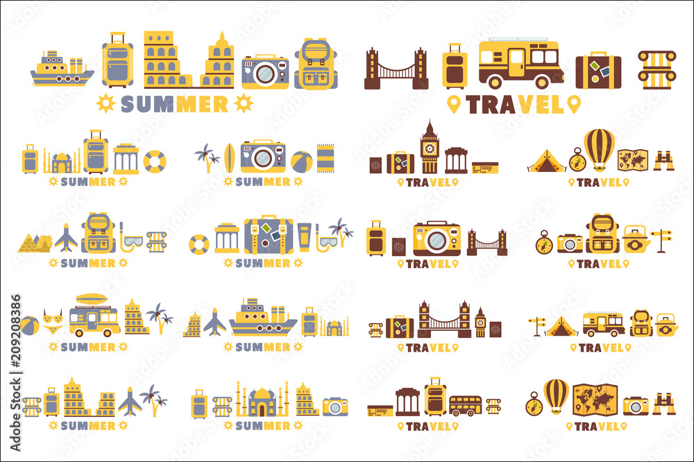 Travel Symbols Set By Five In Line Collection Of Clipart Vector Stock ...