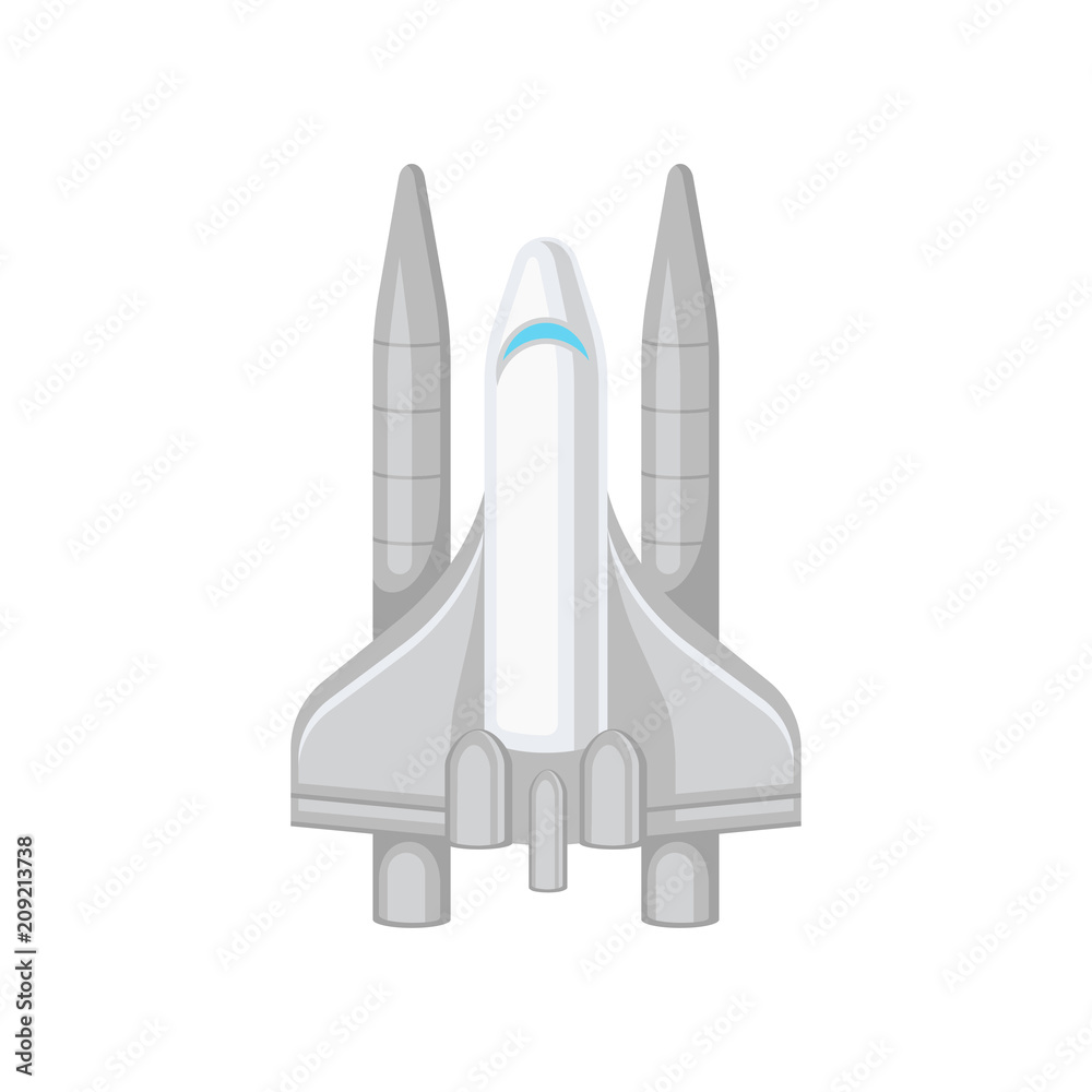 Flat vector icon of large space shuttle. Gray spacecraft with big ...