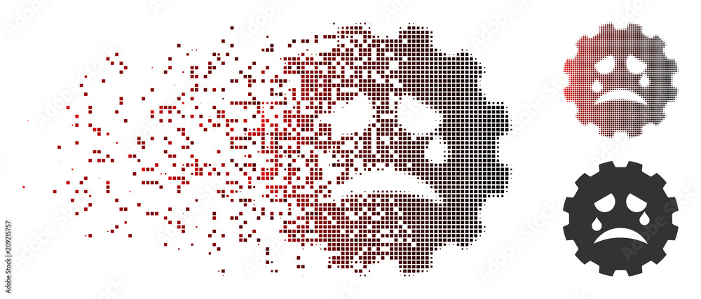 Vector tiers smiley gear icon in fractured, pixelated halftone and ... Vector tiers smiley gear icon in fractured, pixelated halftone and ...