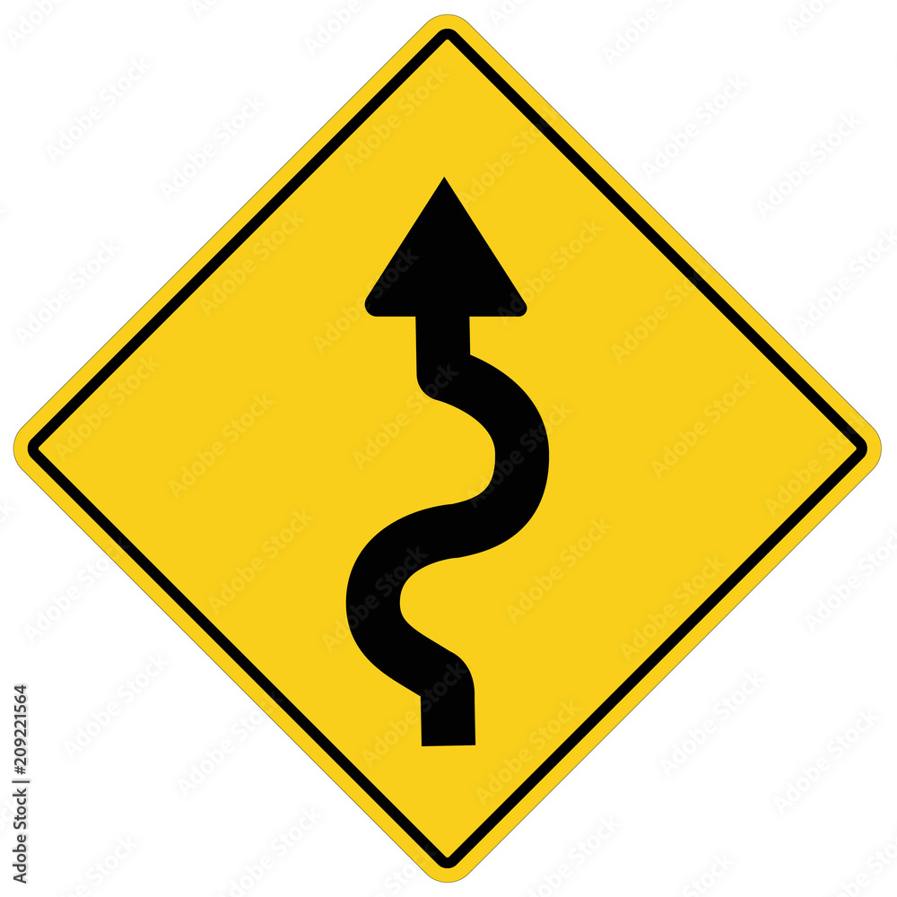 winding road sign on white background. flat style. winding road symbol ...