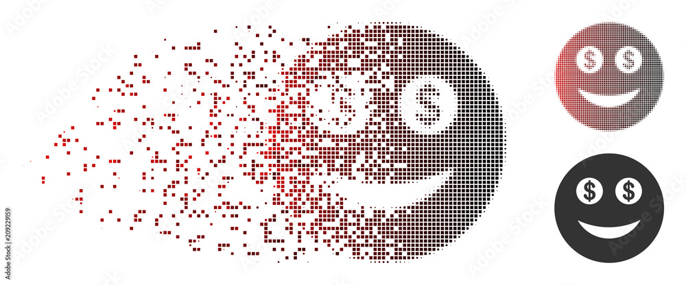 Vector business smiley icon in dispersed, dotted halftone and undamaged ...