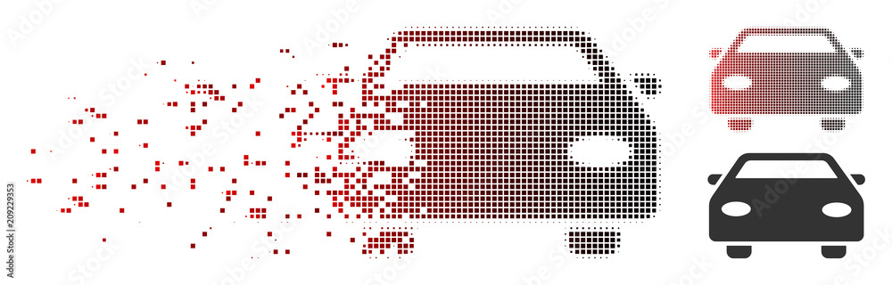 Vector car icon in sparkle, pixelated halftone and undamaged entire ...
