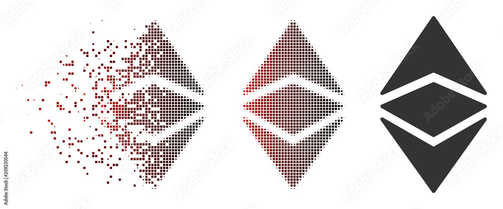 Vector Ethereum classic icon in dissolved, pixelated halftone and ...