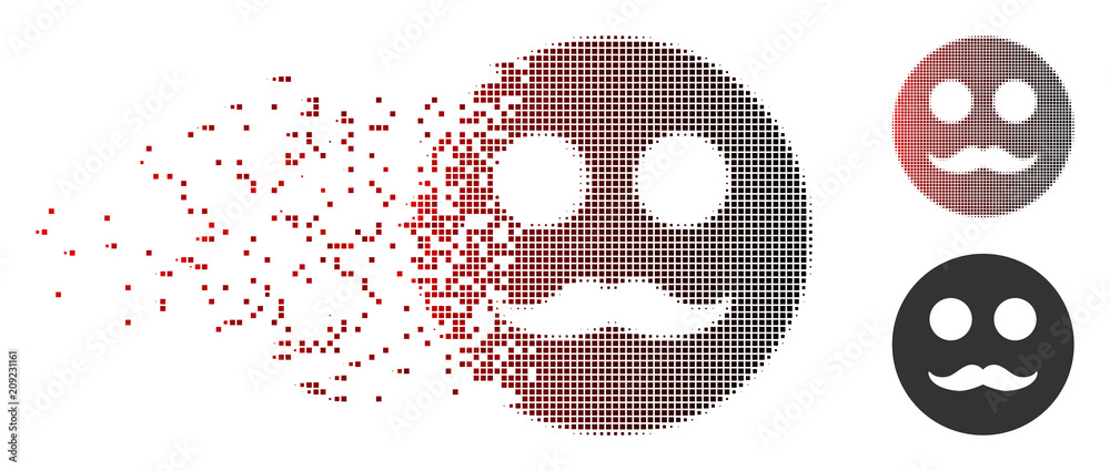 Vector gentleman smiley icon in dissolved, pixelated halftone and ...