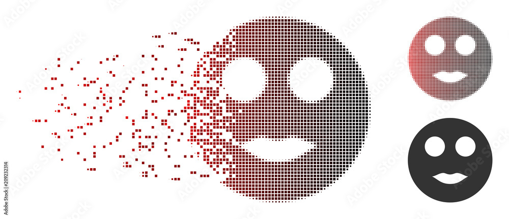 Vector lips smiley icon in dissolved, pixelated halftone and undamaged ...