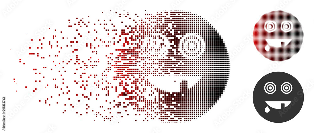 Vetor de Vector maniac smiley icon in fractured, pixelated halftone and ...