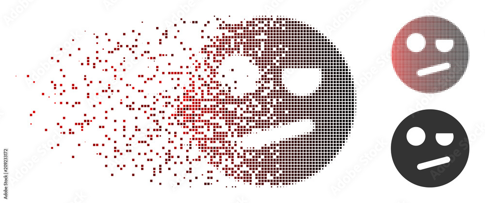 Vector negation smiley icon in dispersed, pixelated halftone and ...