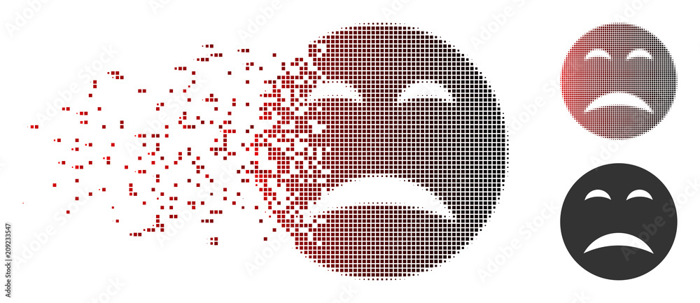Vector pity smiley icon in dissolved, pixelated halftone and undamaged ...