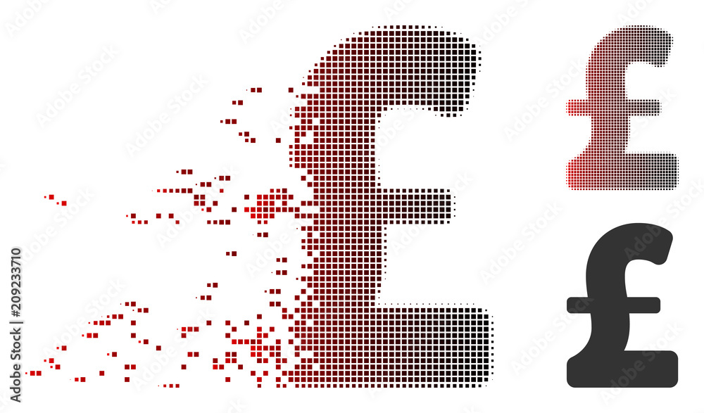 Vector Pound Sterling icon in fractured, pixelated halftone and ...
