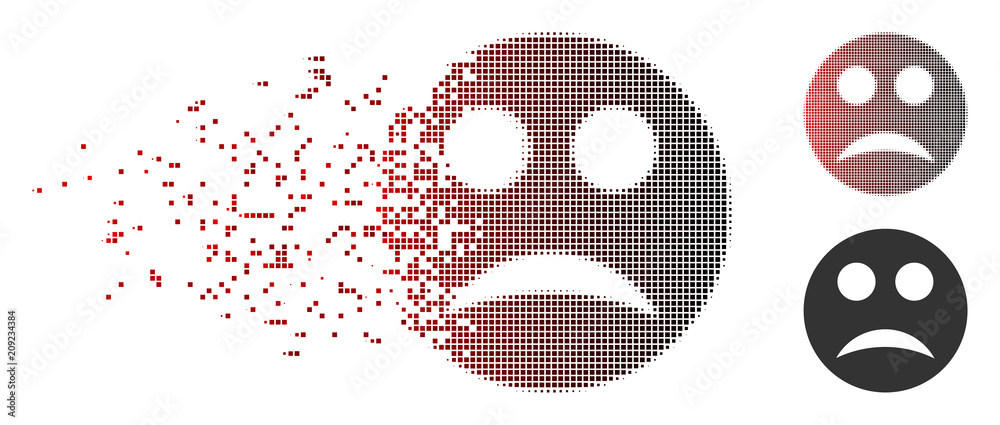 Vector sad smiley icon in dispersed, dotted halftone and undamaged ...