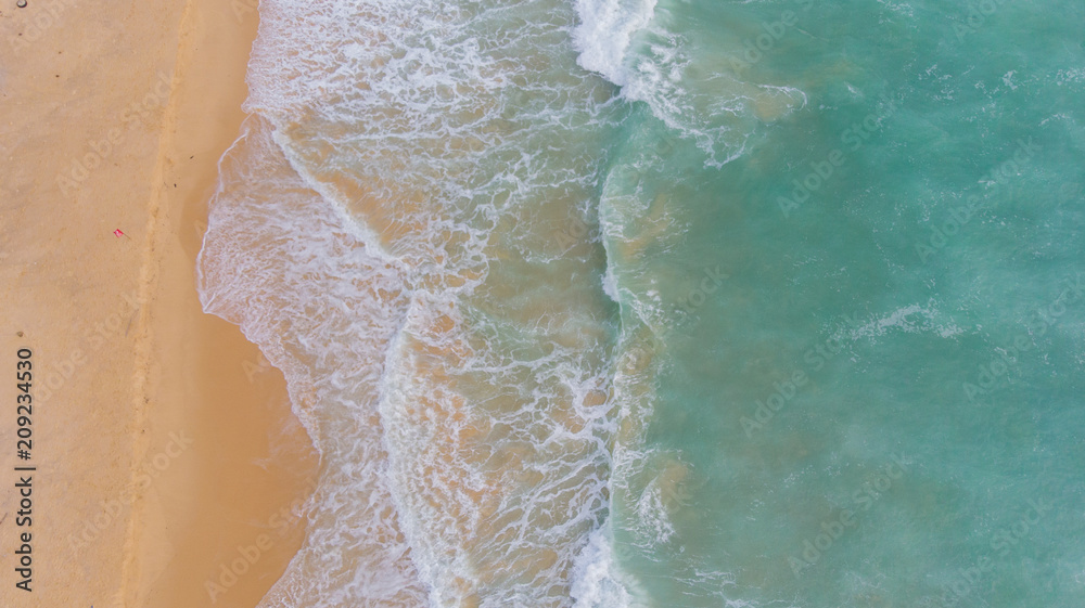 Aerial top view beautiful sea landscape, beach and wave with turquoise ...