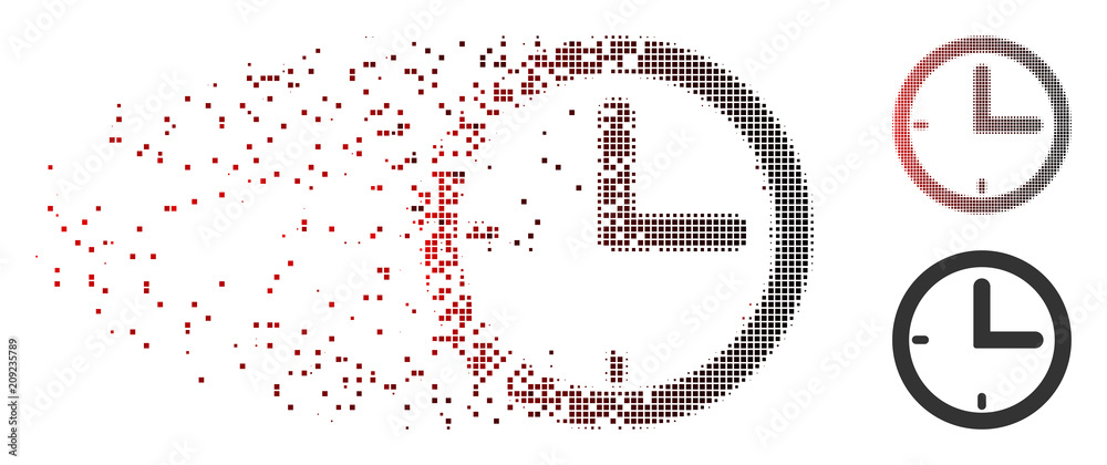 Vector time icon in sparkle, pixelated halftone and undamaged whole ...