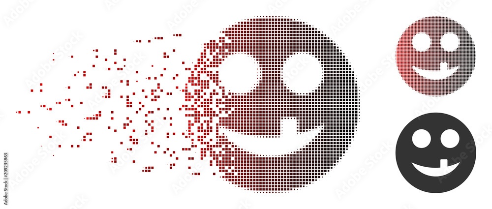 Vector toothless smiley icon in dispersed, pixelated halftone and ...