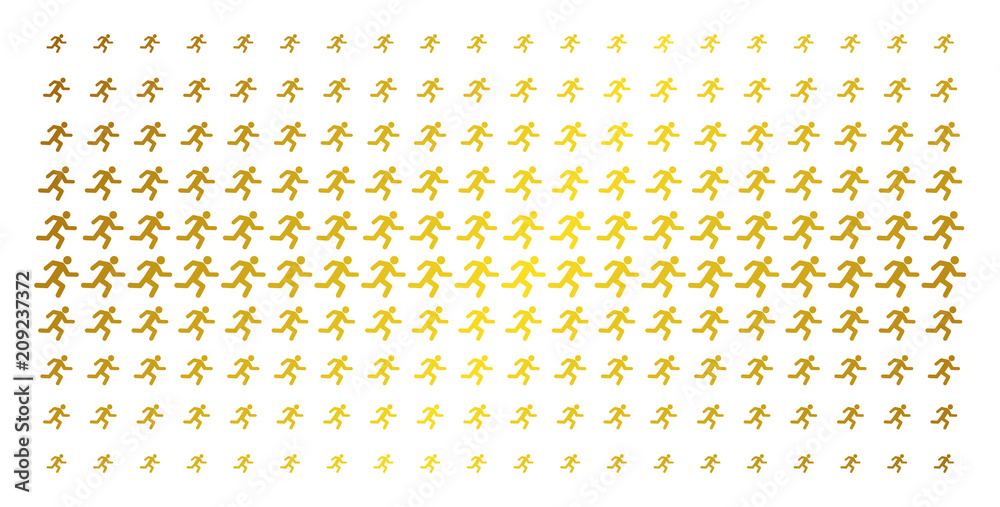 Running man icon gold halftone pattern. Vector running man symbols are ...