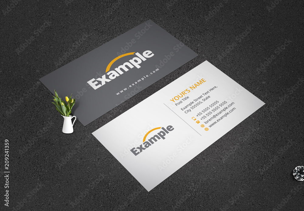 Business Card Layout with Yellow Accents Stock Template | Adobe Stock