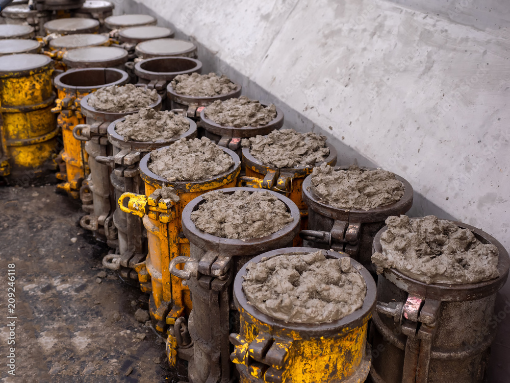 The wet concrete in sample cylinder concrete for testing strength of ...