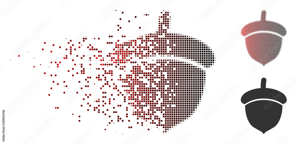 Vector acorn icon in dispersed, dotted halftone and undamaged entire ...
