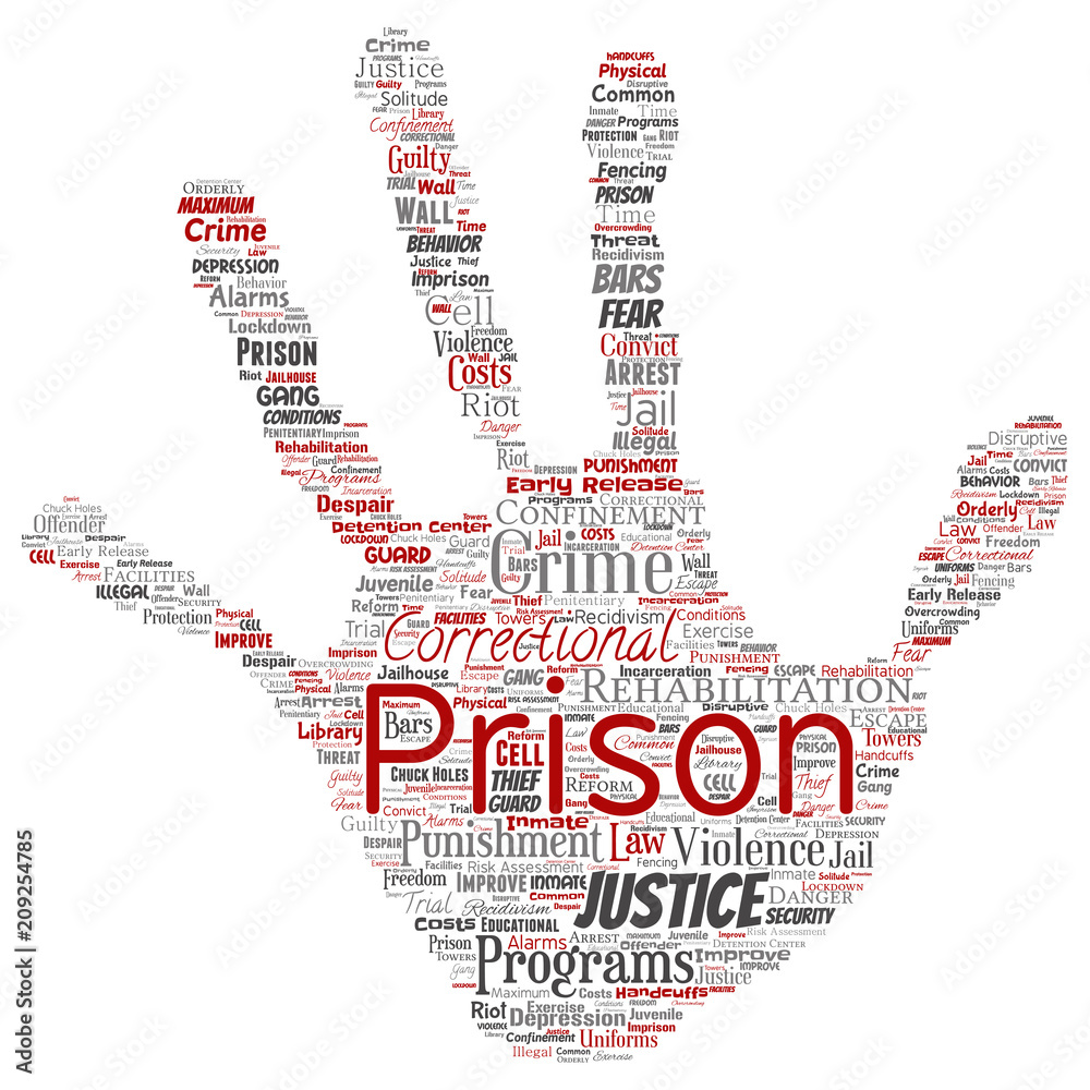 Vector conceptual prison, justice, crime hand print stamp word cloud ...