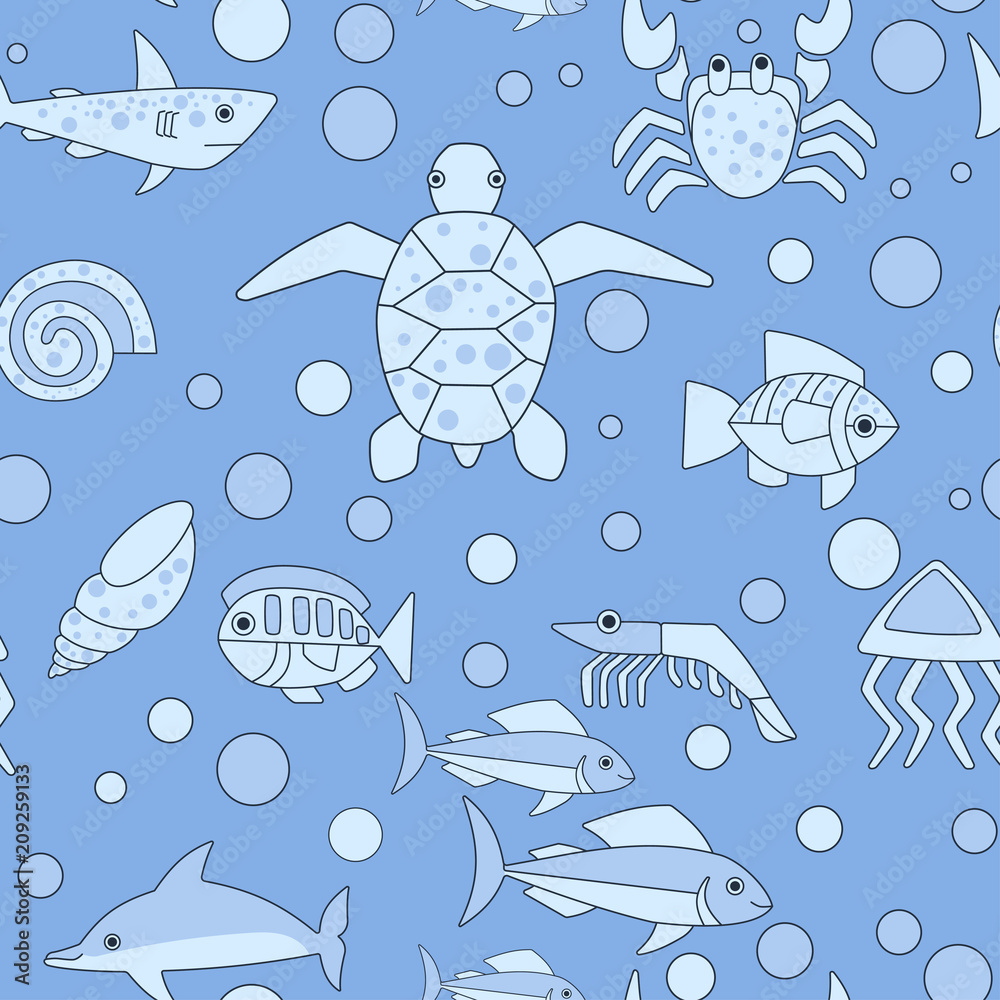 Cartoon ocean animals seamless pattern Stock Vector | Adobe Stock