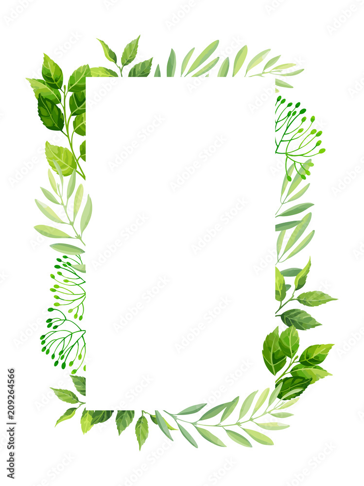 Green leaves frame template. Floral background. Vector illustration ...
