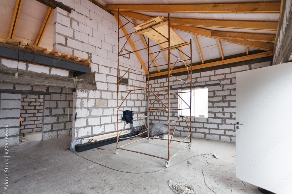 Working process of warming inside part of roof with using erecting ...