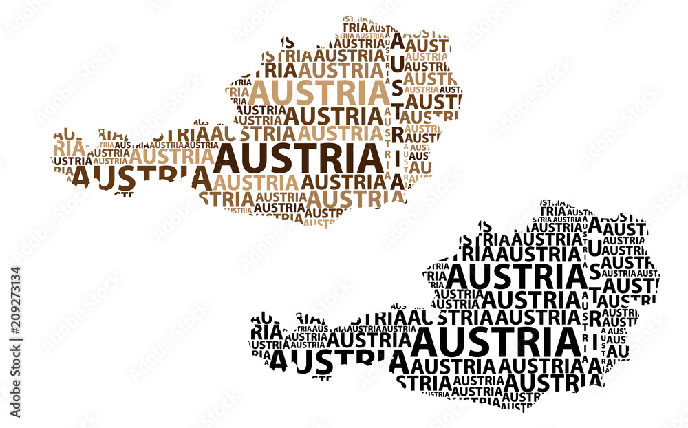 Sketch Austria letter text map, Austria - in the shape of the continent ...