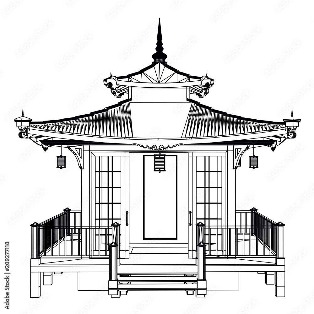 Vector sketch china house on the white background. Vector architectural ...